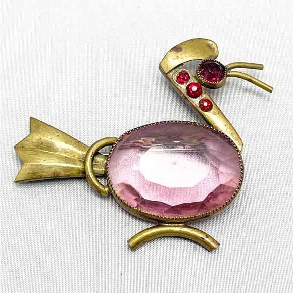 Vintage | Jewelry | Vintage Estate Pink Glass Bird Duck Brooch Pin ...